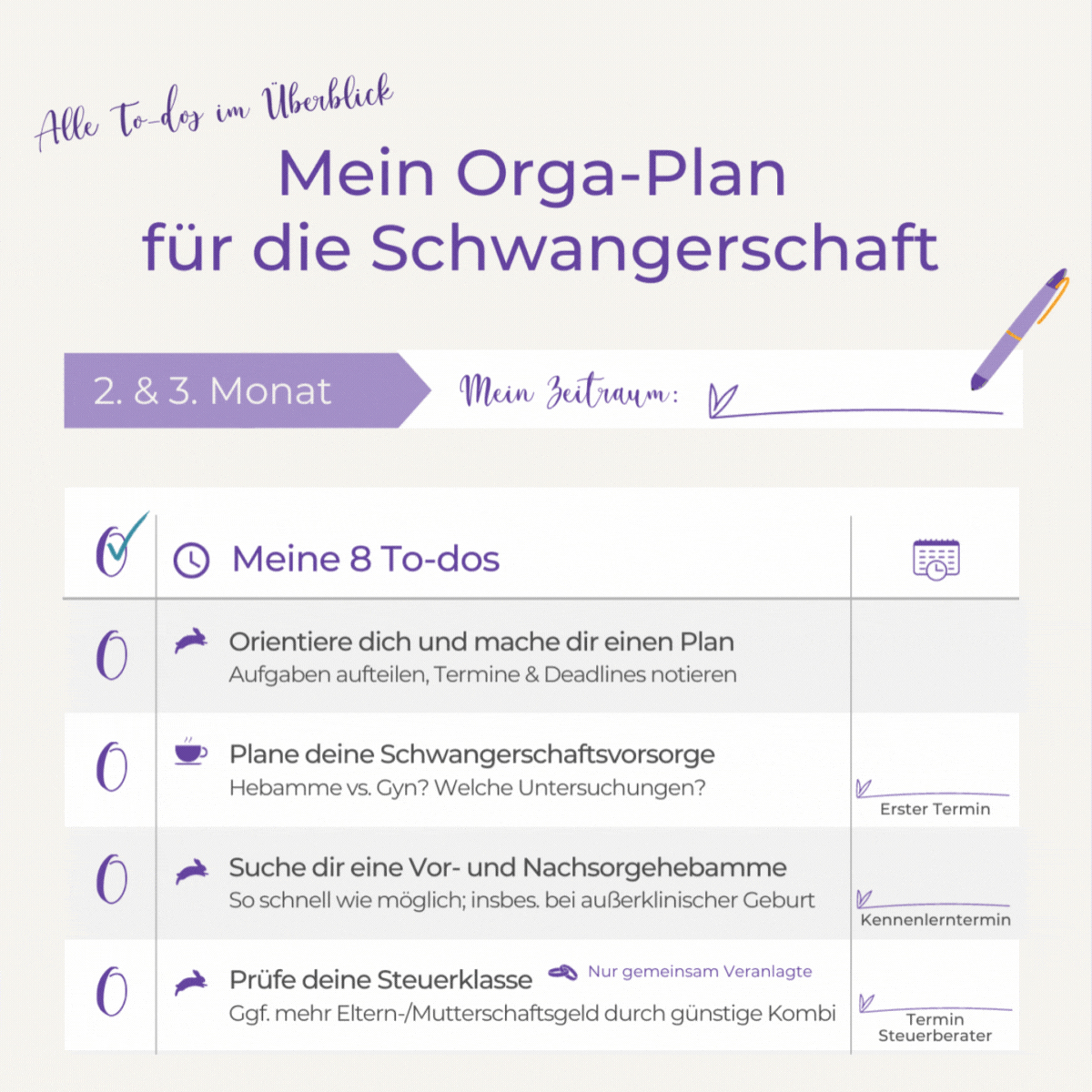 Schwanger? To-do Checkliste mit allen 35 Orga-Themen für 0€